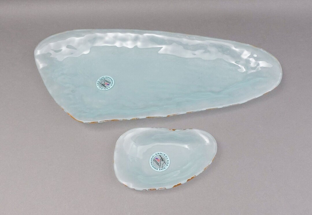 Annieglass Signed Tiburon Coquina Shell Series Art Glass Gold Rim Tray ...