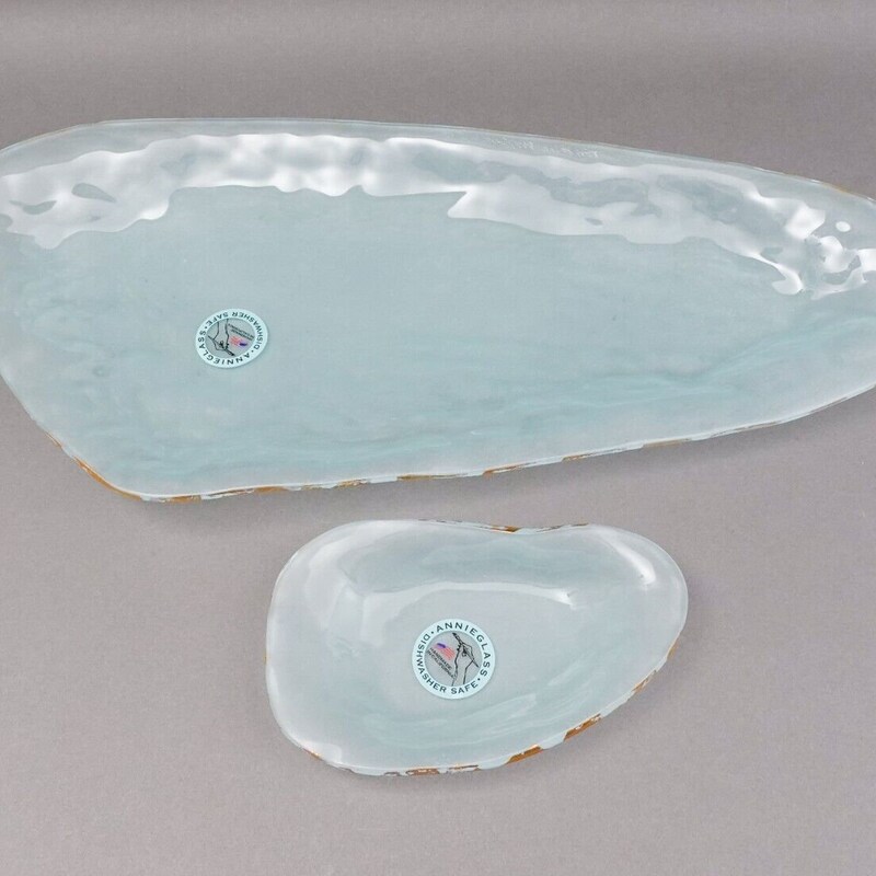 Annieglass Signed Tiburon Coquina Shell Series Art Glass Gold Rim Tray ...