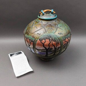 Ken Jensen 1998 Signed Large Landscape Scene Raku Pottery Covered ...