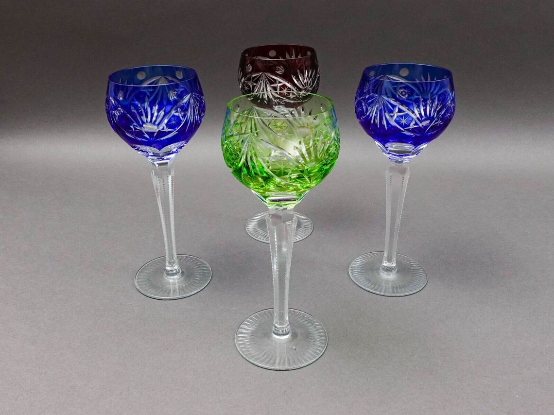 Lausitzer Bohemian Cut to Clear Fans Stars Roundlets Wine Hock Goblets ...