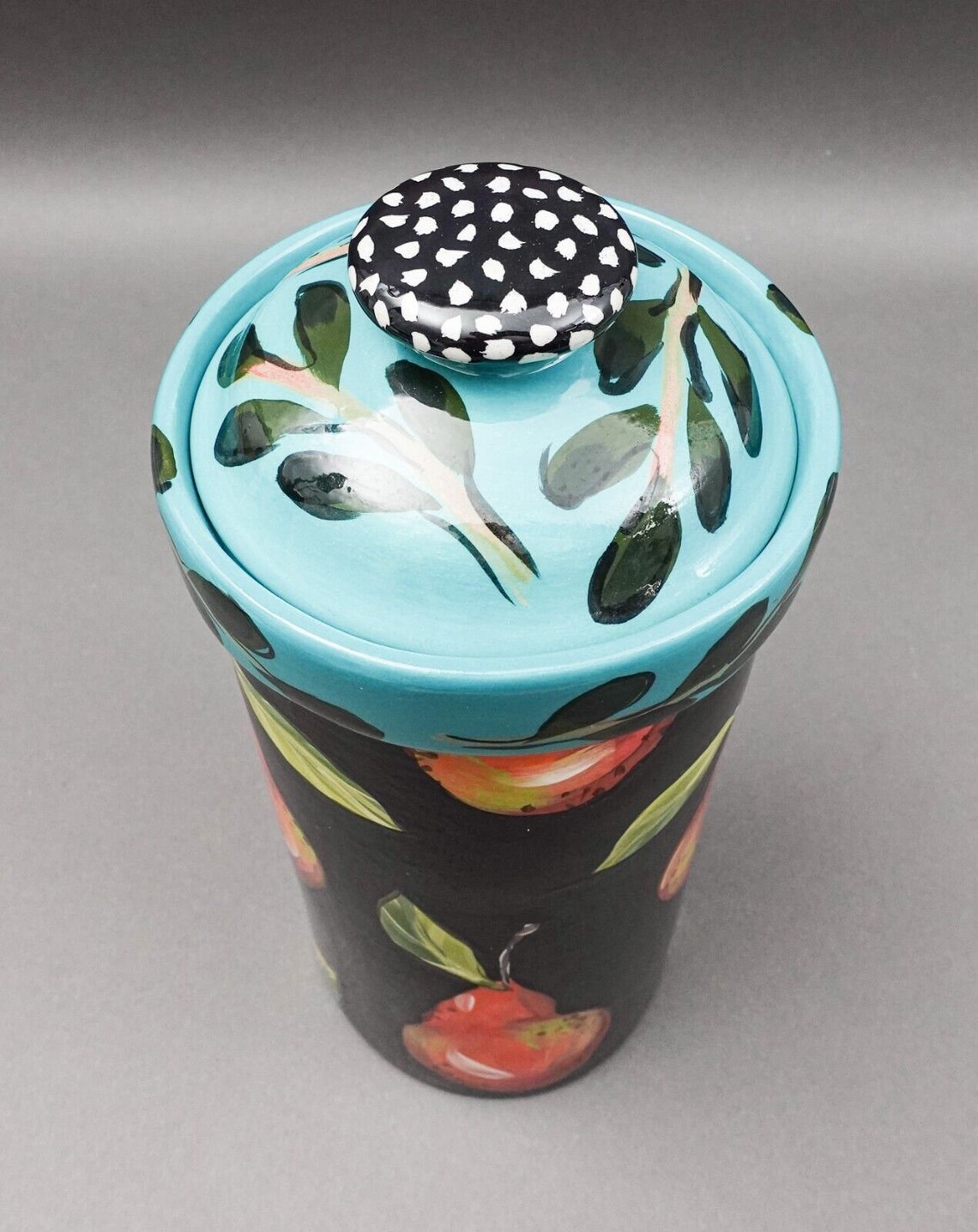 Droll Designs Hand Painted Pear Fruit Art Pottery Large Lidded Jar ...