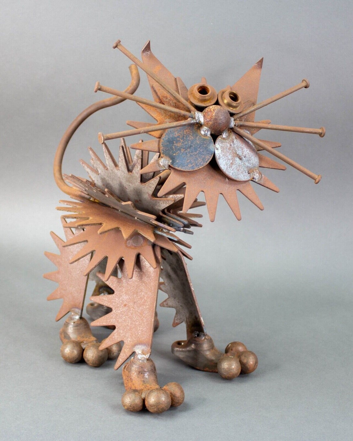 Cat Sculpture Welded Scrap Metal Nails Handmade Industrial Yard Folk ...
