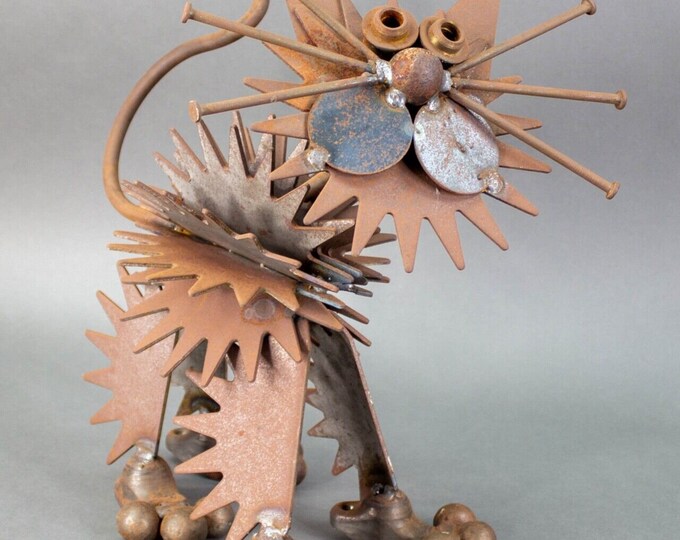 Cat Sculpture Welded Scrap Metal Nails Handmade Industrial Yard Folk ...