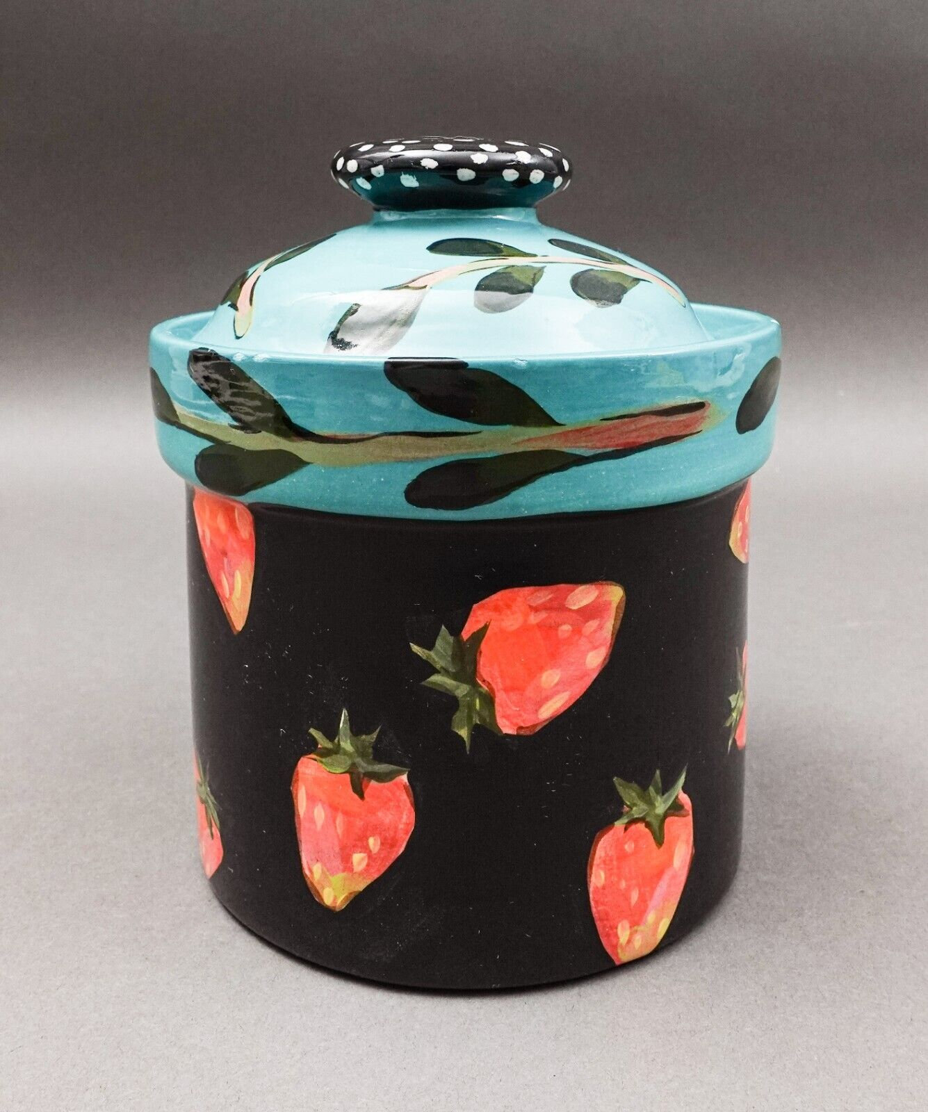 Droll Designs Hand Painted Strawberry Fruit Art Pottery Lidded Jar ...
