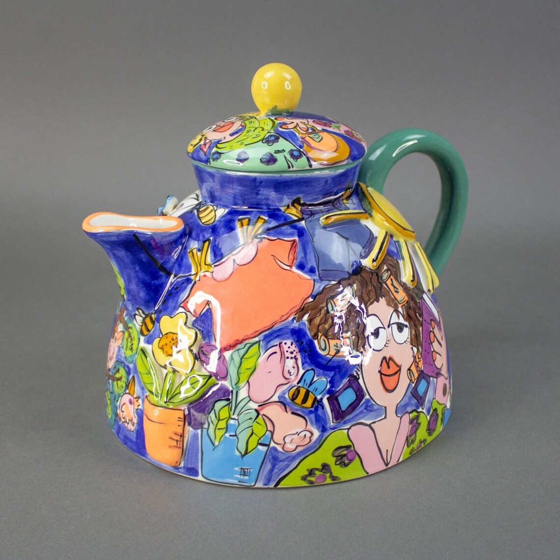 Fiona Collins Signed Hand Painted Colorful Ceramic Studio Art Pottery ...
