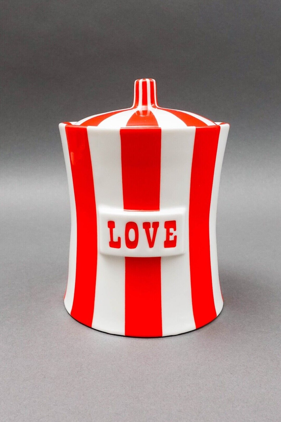 Jonathan Adler Vice Collection Love Red White Striped Ceramic Canister ...