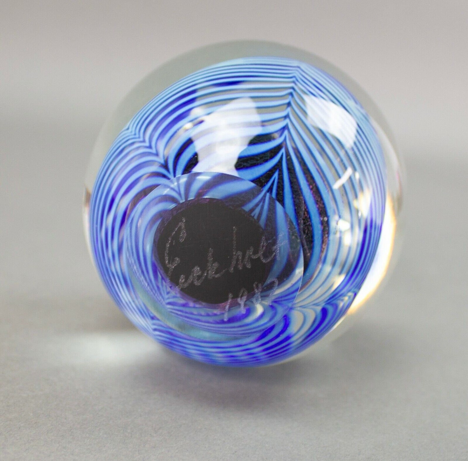 Robert Eickholt 1987 Dichroic Blue Pulled Feather Bubbles Art Glass ...