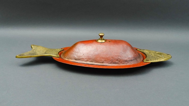 Vintage Large Hammered Copper Brass Fish Lidded Pan Poacher Serving ...
