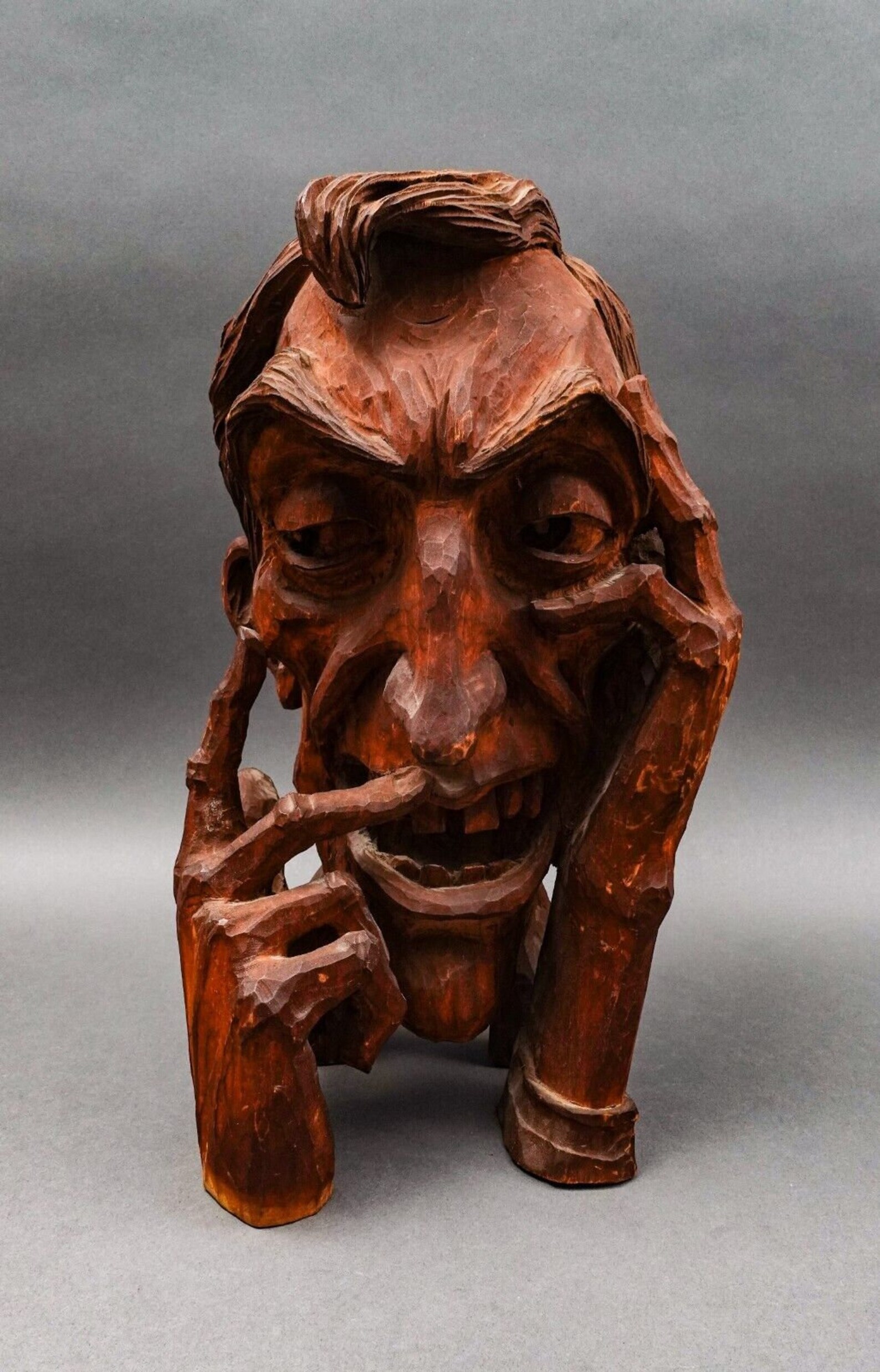 Emil Janel Sweden Signed Master American Wood Carver Large Face Figure ...