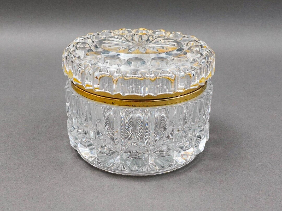 Imperlux Cut Crystal Vintage 5 Round Hinged Dresser Vanity Trinket ...