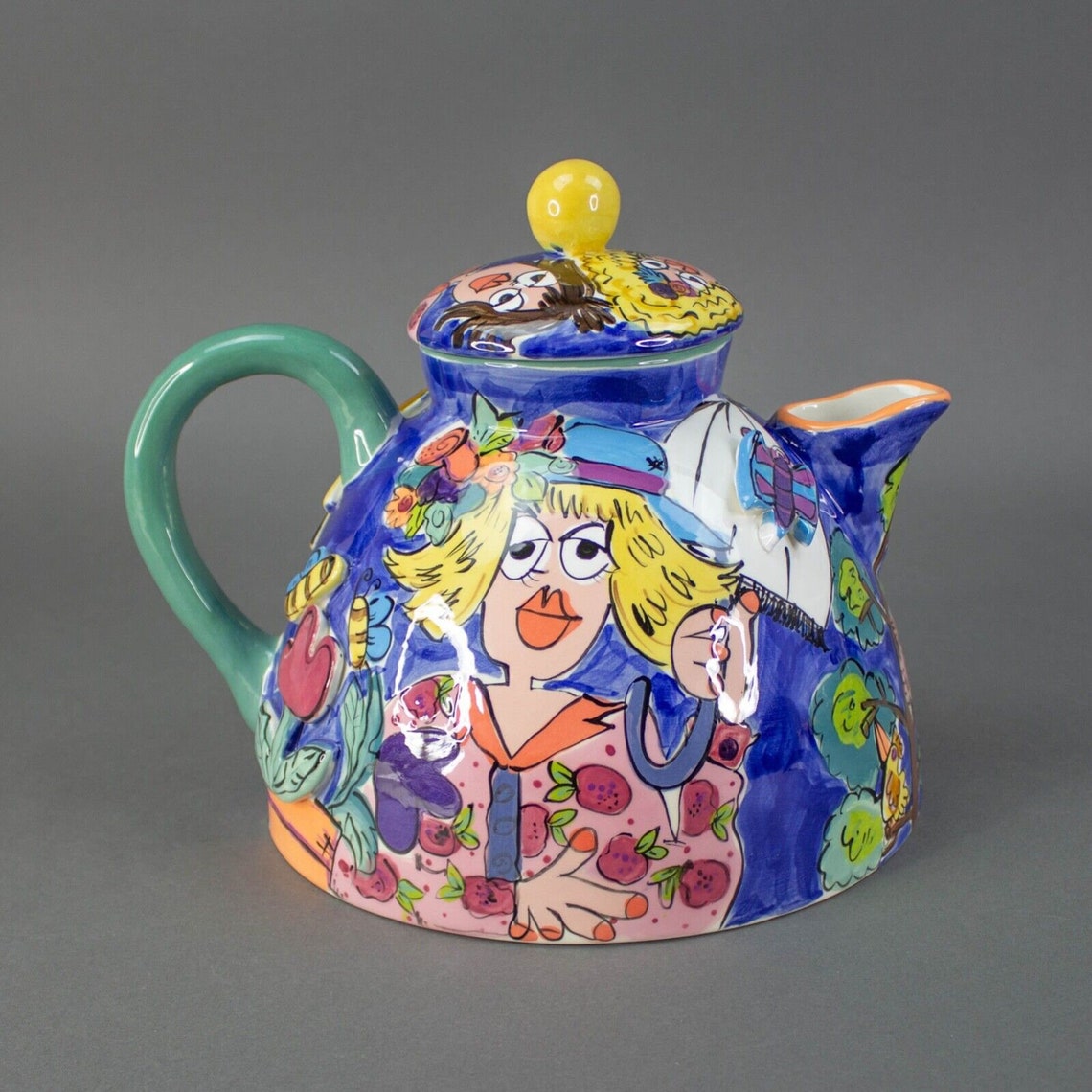Fiona Collins Signed Hand Painted Colorful Ceramic Studio Art Pottery ...
