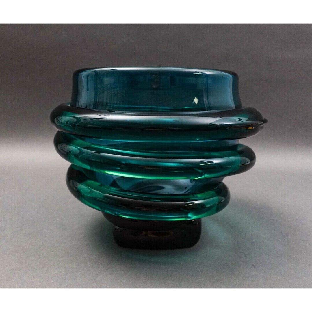 Tommie Rush (american, B. 1954) Signed Green Heavy Art Glass Bowl ...