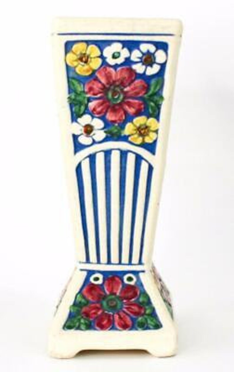 Antique Weller Pottery Florala Fan Spill Vase Colorful Flowers Art ...