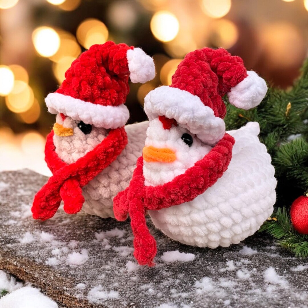 Crochet Christmas Chicken Plushie: Squishy Handmade Toy - Etsy