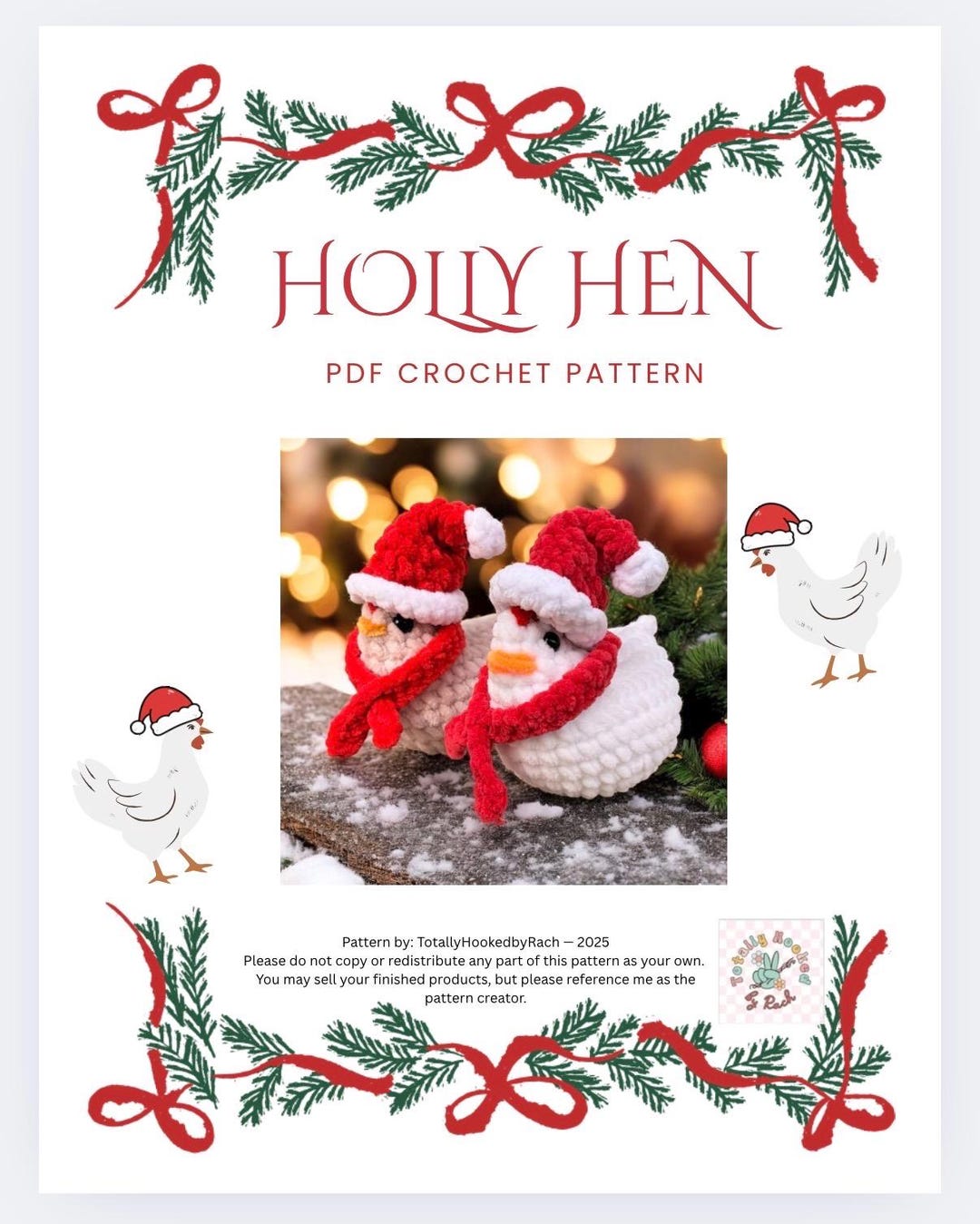 Crochet “holly Hen” Pattern: Christmas Chicken- Low-sew Beginner Toy ...