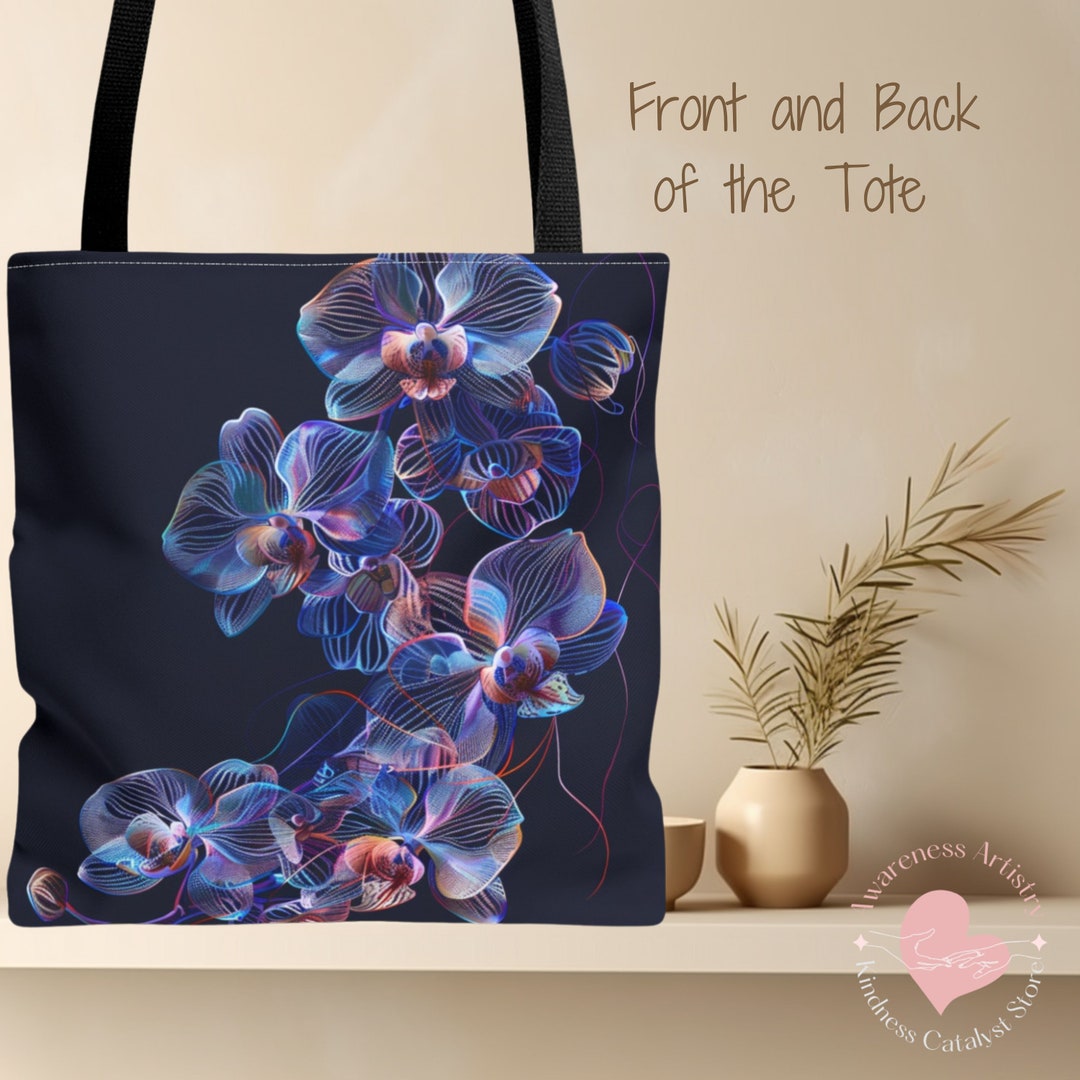 Orchids Tote Bag Gift for Orchids Lover Reusable Tote Faux Embroidery ...