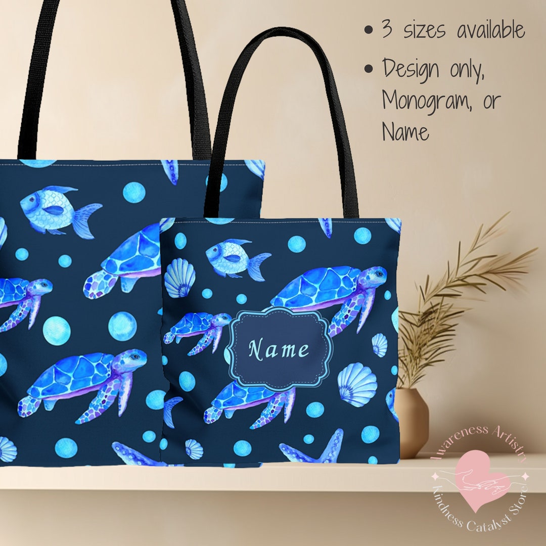 Personalized Turtles Tote Bag | Ocean Lover Gift | Turtle Art | Unique ...