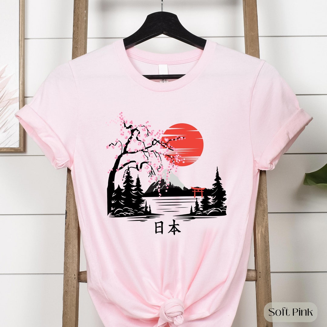 Japanese Aesthetic Shirt, Japan Scenery Rising Sun Tshirt, Mt. Fuji ...