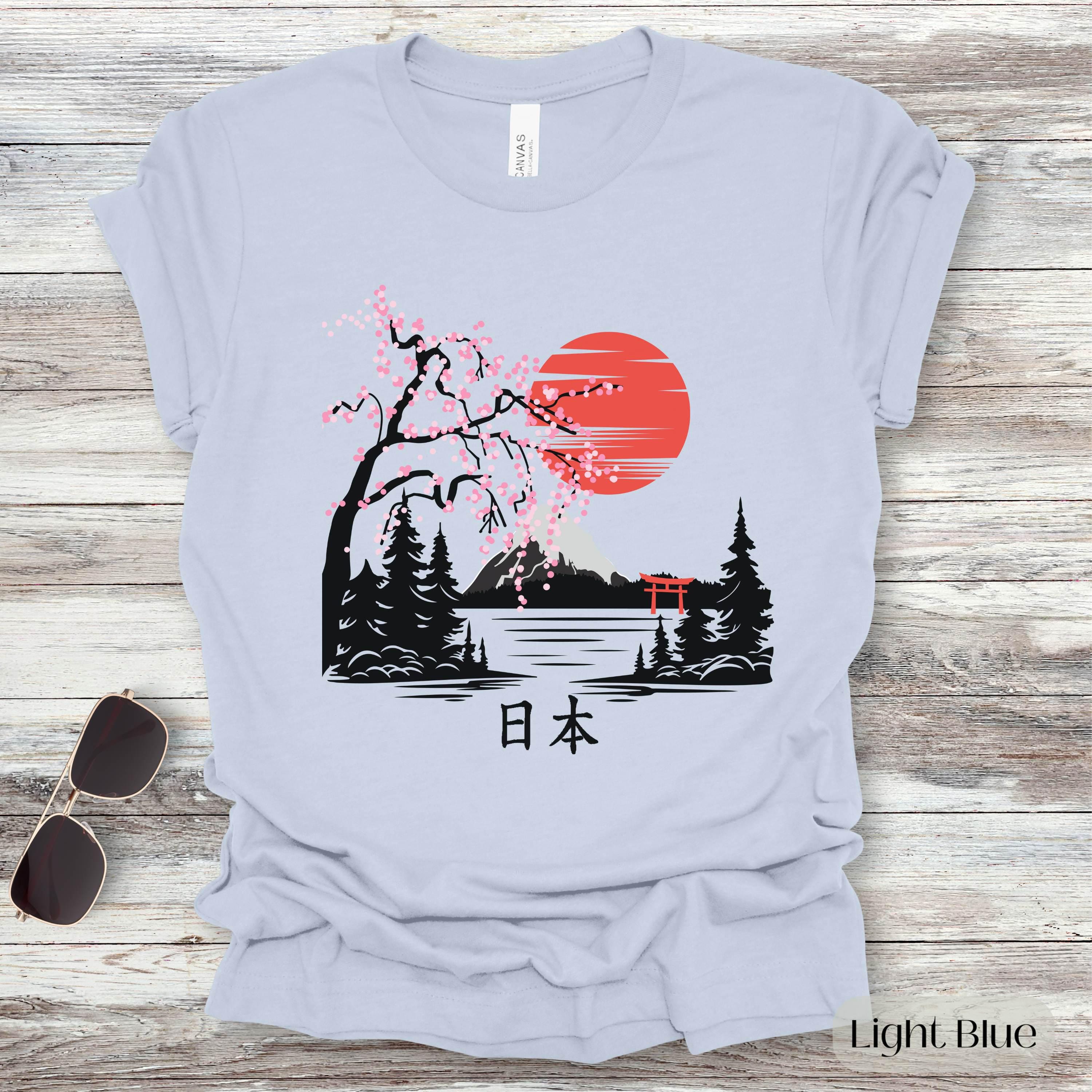 Japanese Aesthetic Shirt, Japan Scenery Rising Sun Tshirt, Mt. Fuji ...