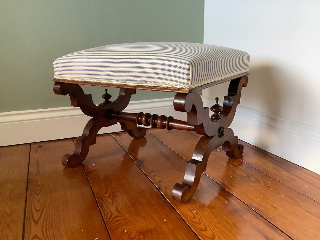 Antique Rosewood Victorian Cross Frame Foot Stool Newly Upholstered ...