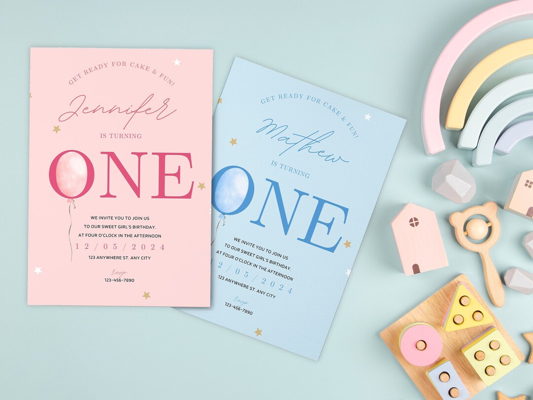 First Birthday Invitation, Girl and Boy 1st Birthday Invitation, is ...