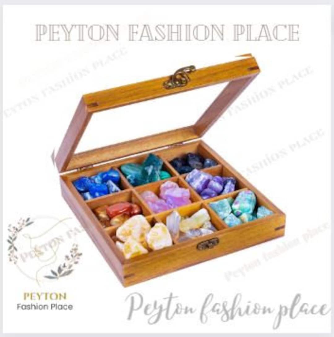 Crystal Display Case crystal Organizer Showcase wooden Rock Display Box ...