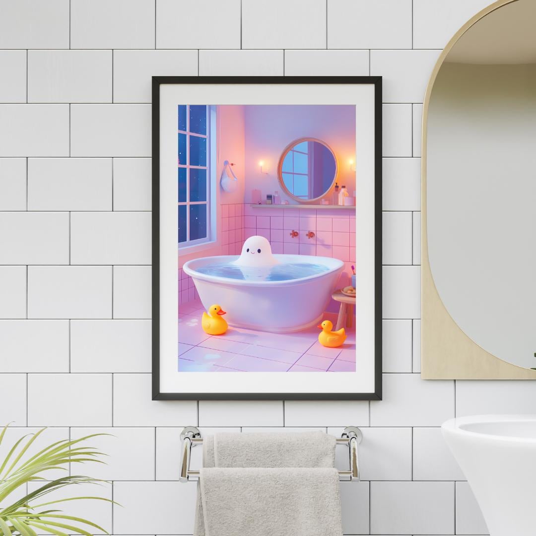 Ghost Takes A Bath | Ghost in Bathroom | Cute Ghost | Ghost Wall Art ...