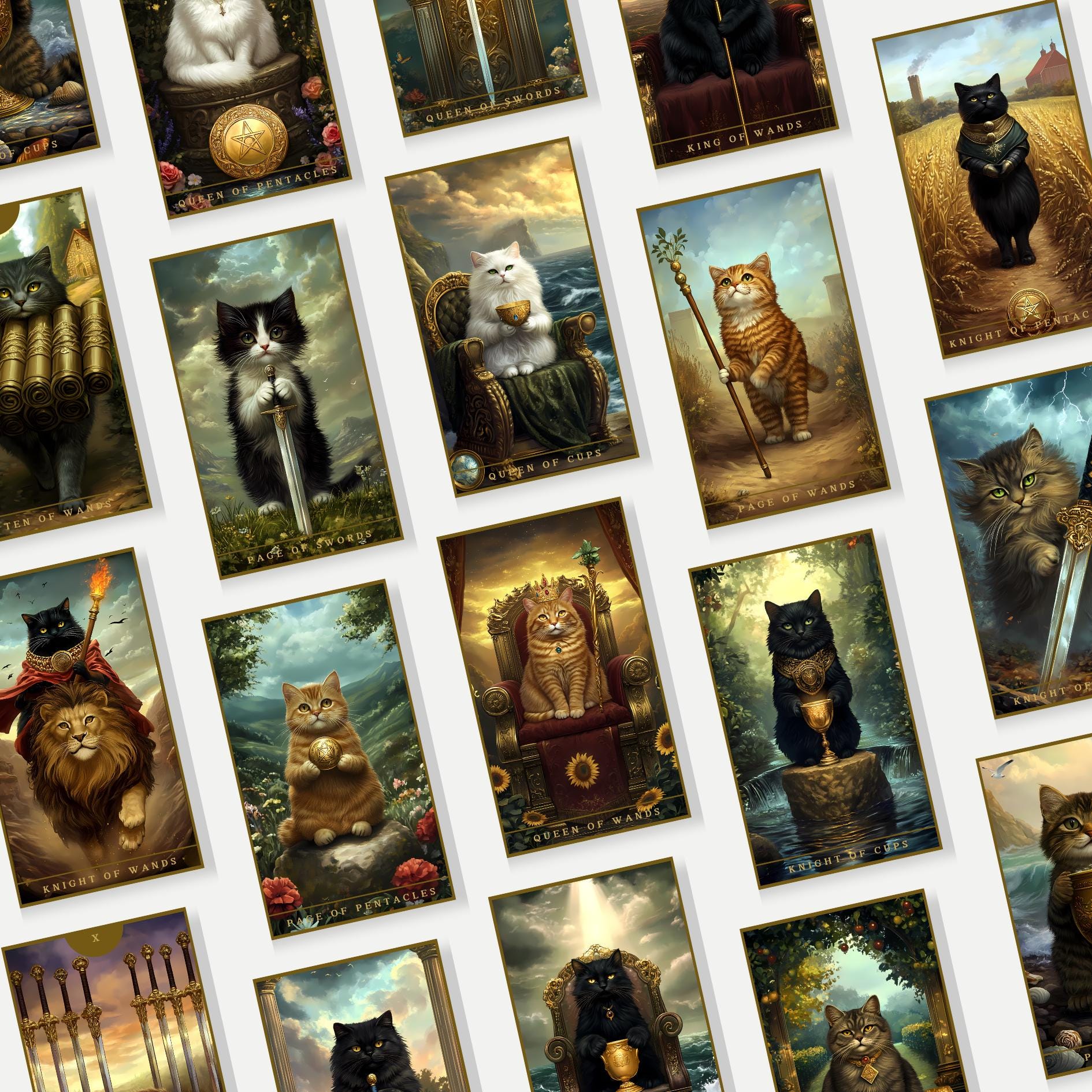 78-cat Tarot Cards | Digital Tarot Cards | Tarot Cards Print | Tarot Deck Printable | Tarot ...