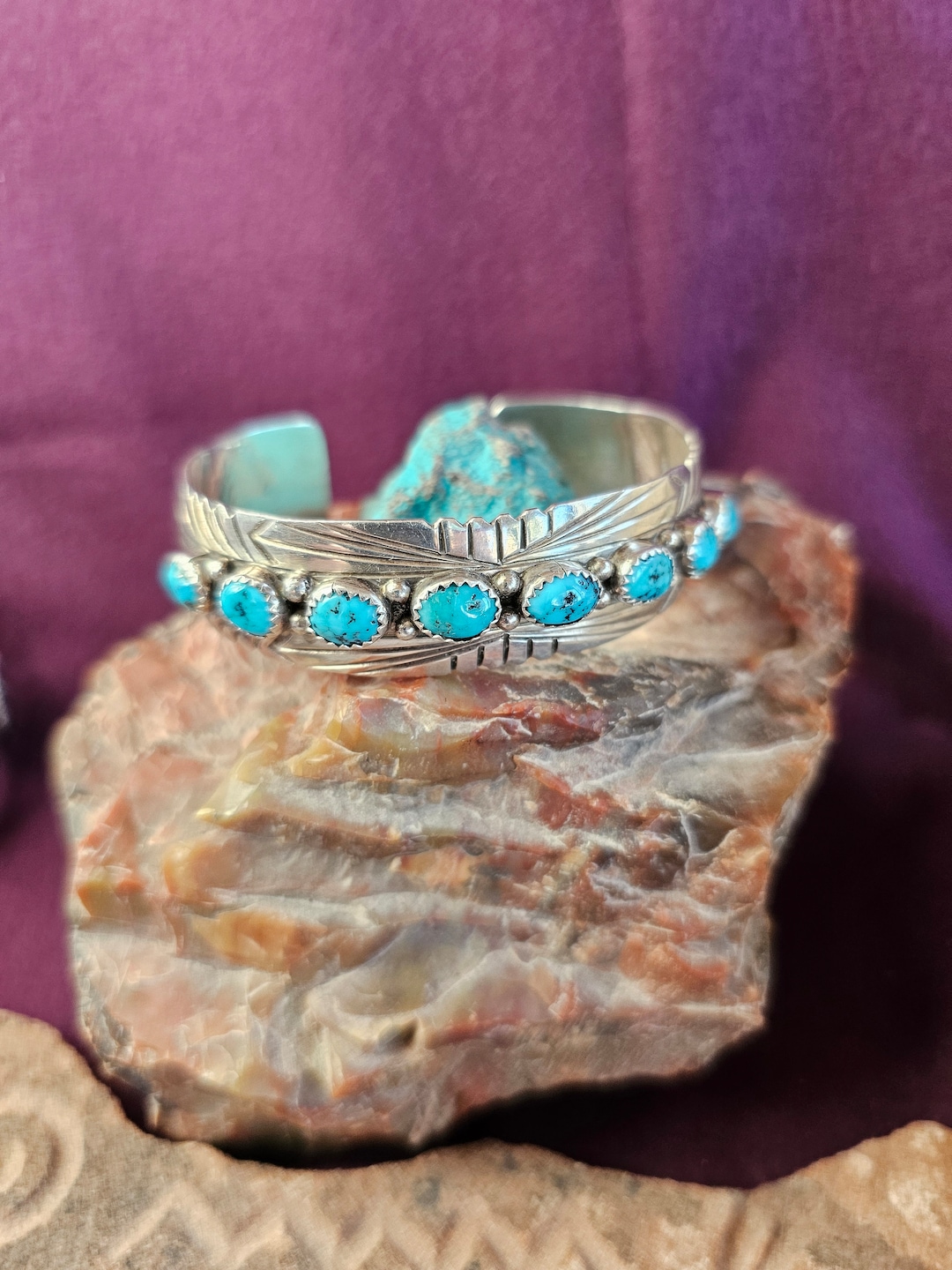 Turquoise Set in Sterling with the Hallmark of Navajo Artist Sylvia Chee - Etsy