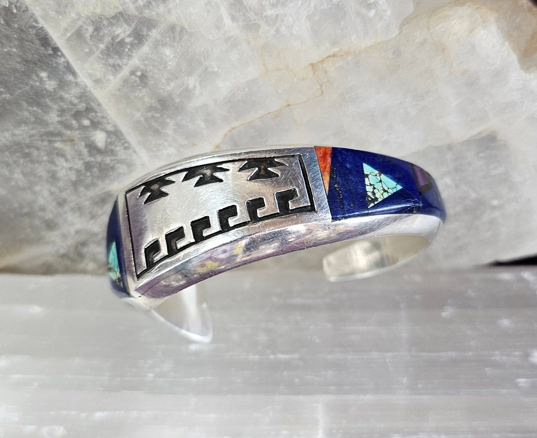 A Larry Castillio Inlay and Stamped Silver Creation in a Cuff - Etsy