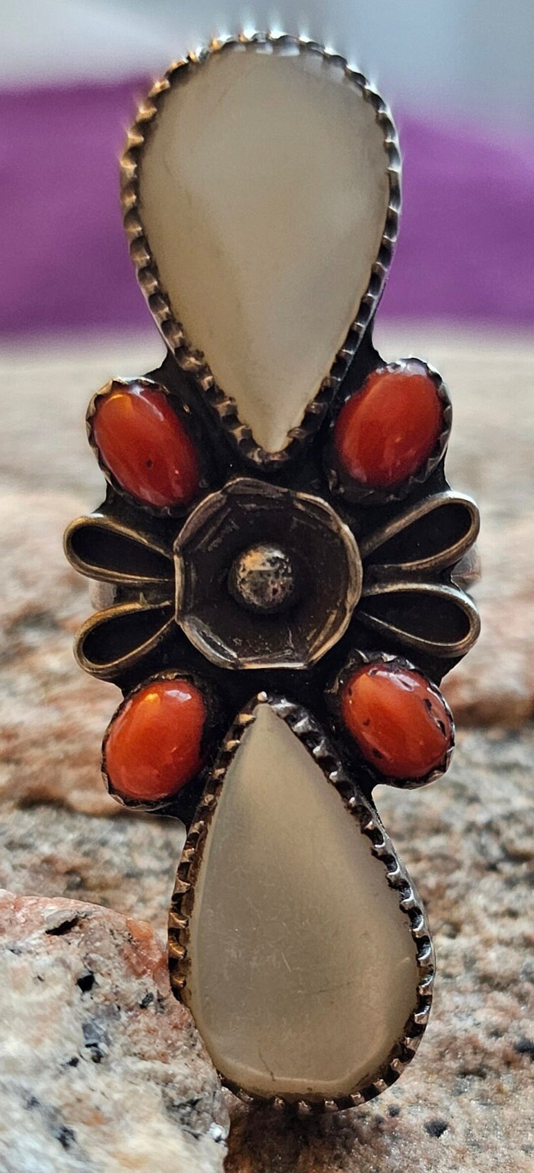 Vintage Old Pawn Mother of Pearl and Coral Ring - Etsy