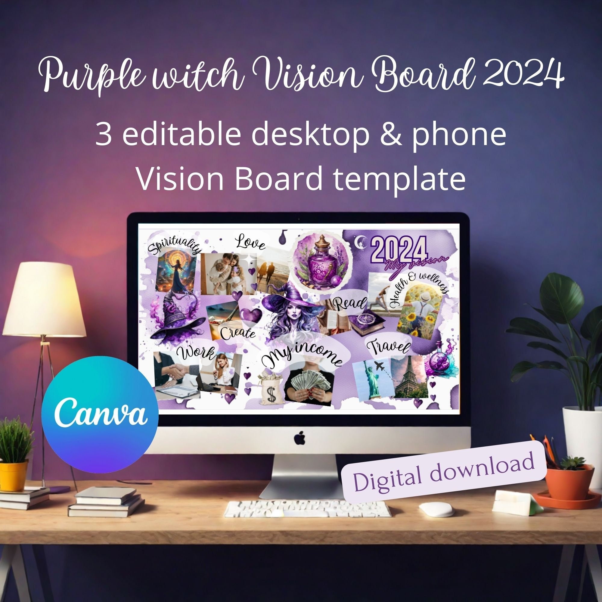 Editable Vision Board Template. Purple Witch Vision Board. Magic Vision ...