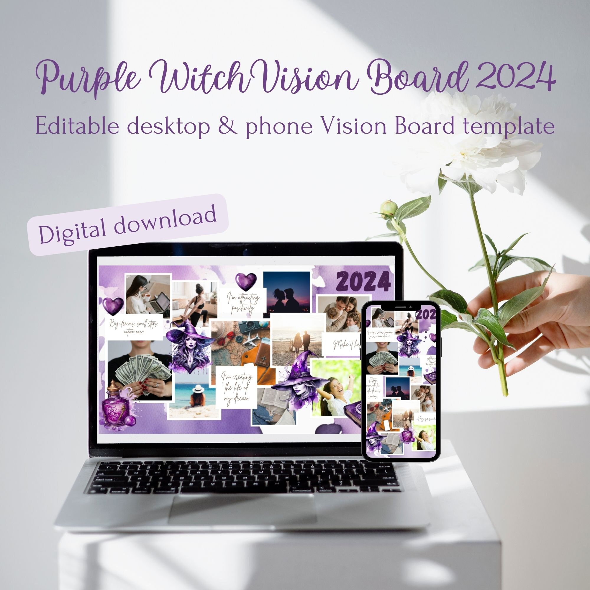 Editable Vision Board Template. Purple Witch Vision Board. Magic Vision ...