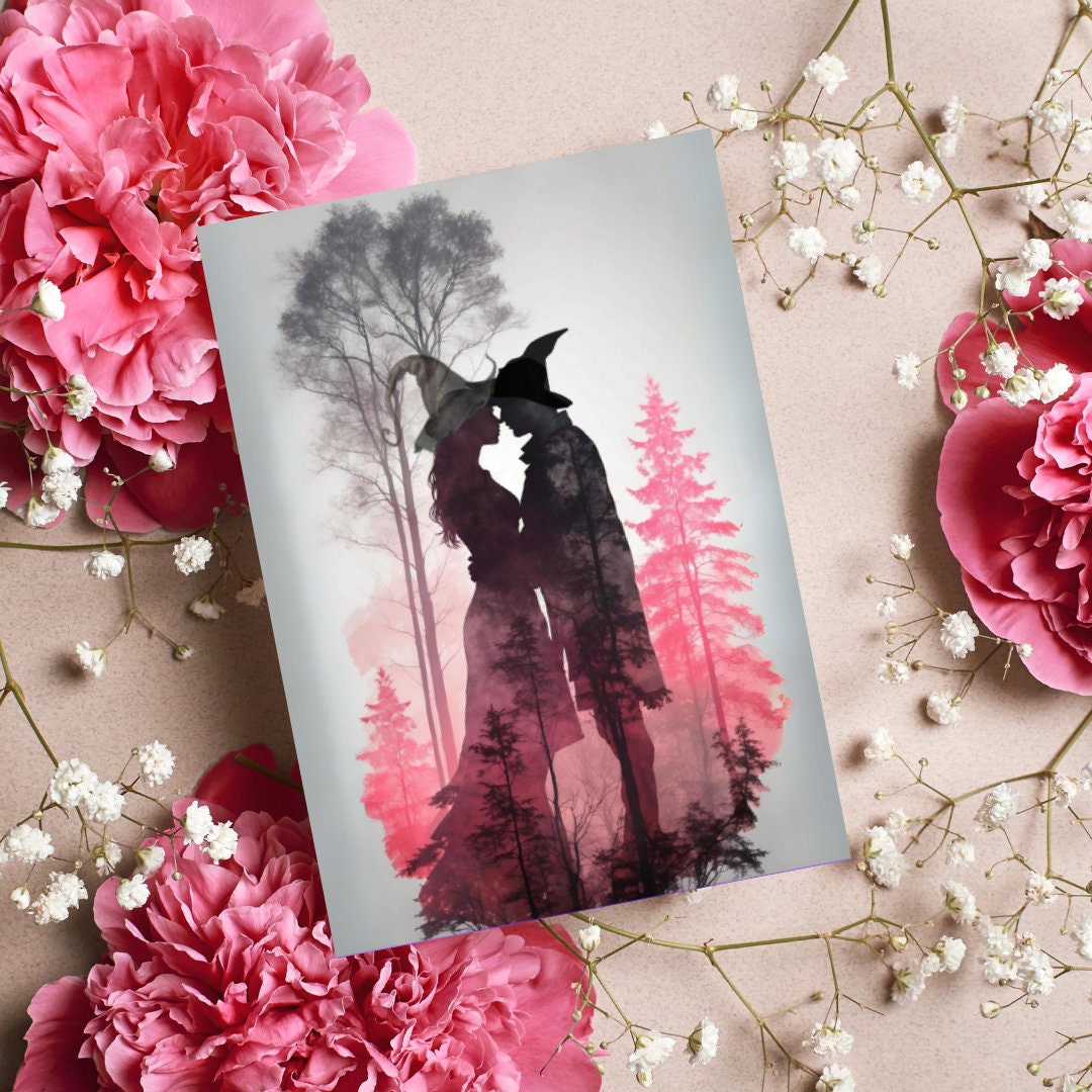 Printable Valentine's Day Card. Witch and Wizard in Love. Valentine's ...