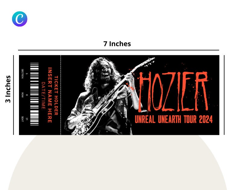 5 X Custom Hozier Unreal Unearth Tour 2024 Ticket Template Personalized, Editable & Printable ...