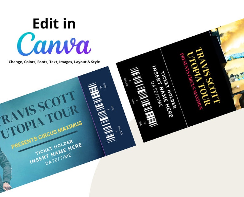 5 X Custom Travis Scott Utopia Tour Ticket Template Personalized ...