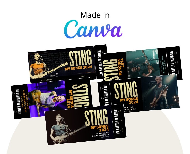 5 X Custom Sting My Songs 2024 Tour Ticket Template Personalized ...