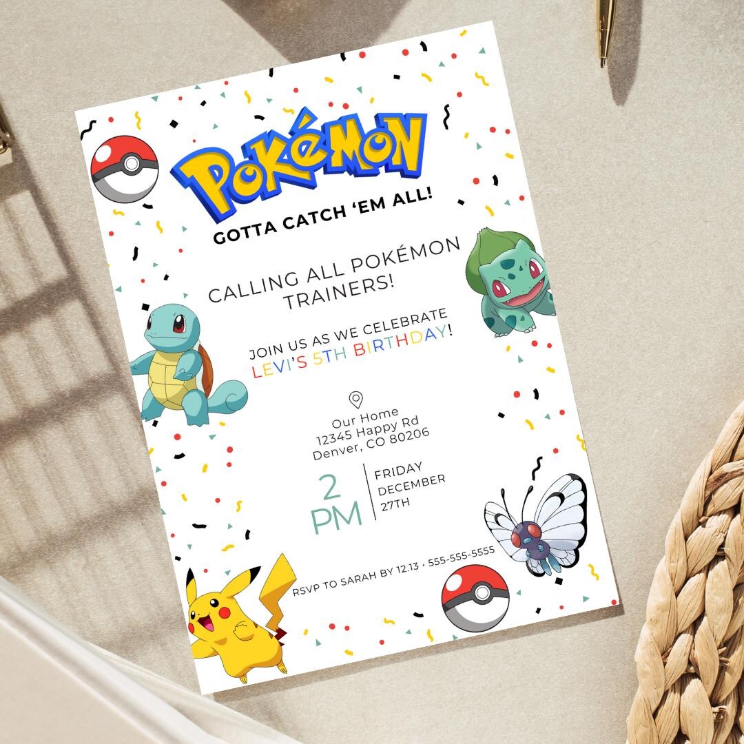 Pokemon Editable Birthday Invitation Pikachu Digital Birthday Party ...