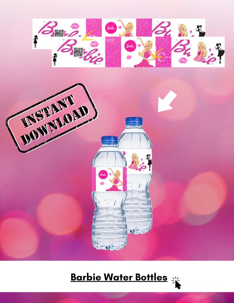 Pink Barbie Party Favors, Sparkle Party Favor Templates, Digital ...