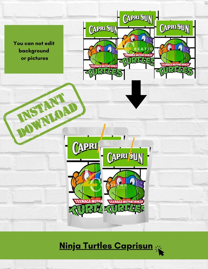Ninja Turtles Party Favors, Party Favor Templates, Digital Template ...