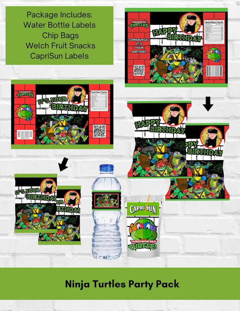 Ninja Turtles Party Favors, Party Favor Templates, Digital Template ...