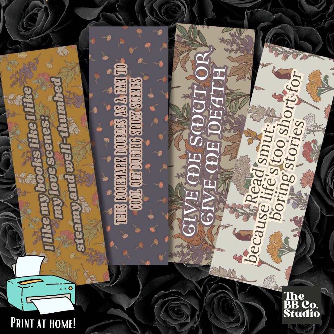 Funny Smut Bookmark Printable Bundle Witchy Floral, 2x6 Digital ...