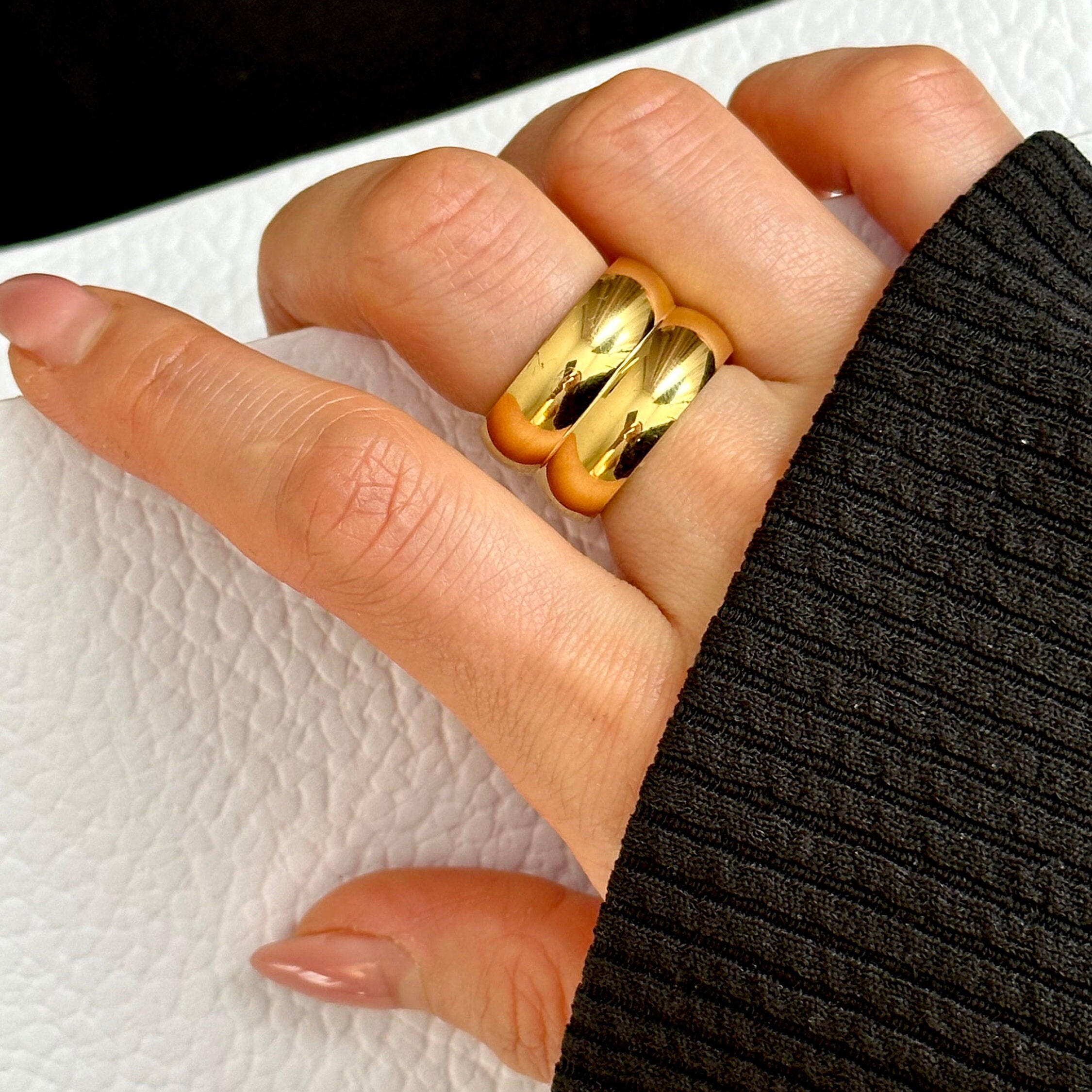 Gold Dome Ring Double Dome Chunky Gold Ring Gold Contemporary Ring ...