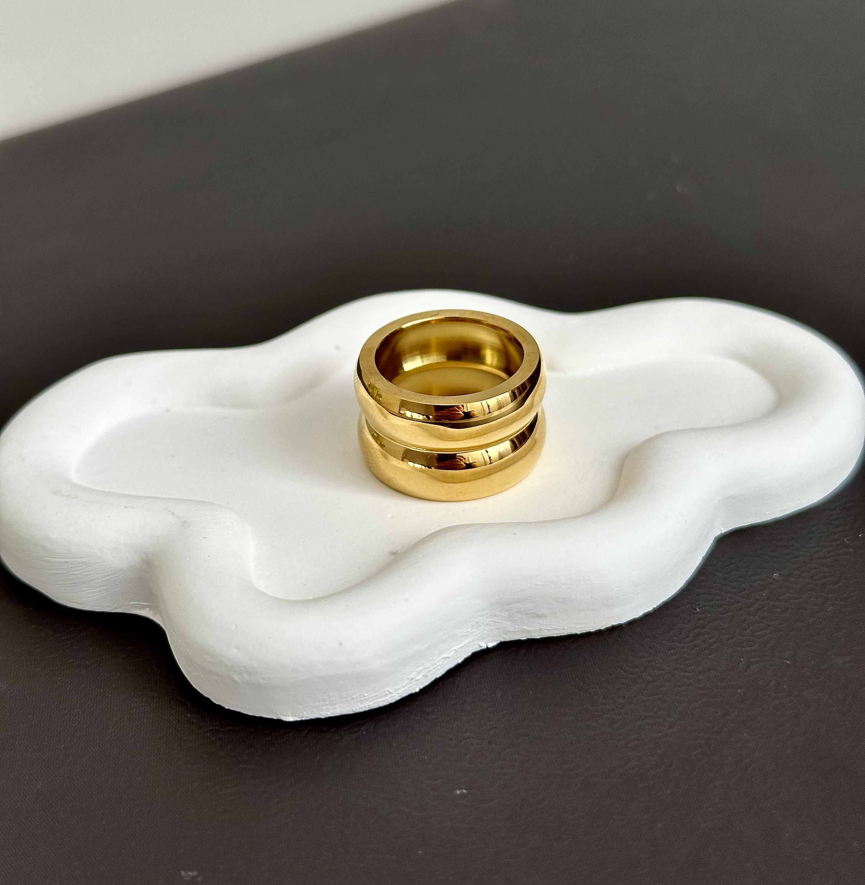 Gold Dome Ring Double Dome Chunky Gold Ring Gold Contemporary Ring Double Band Ring Layered Ring ...