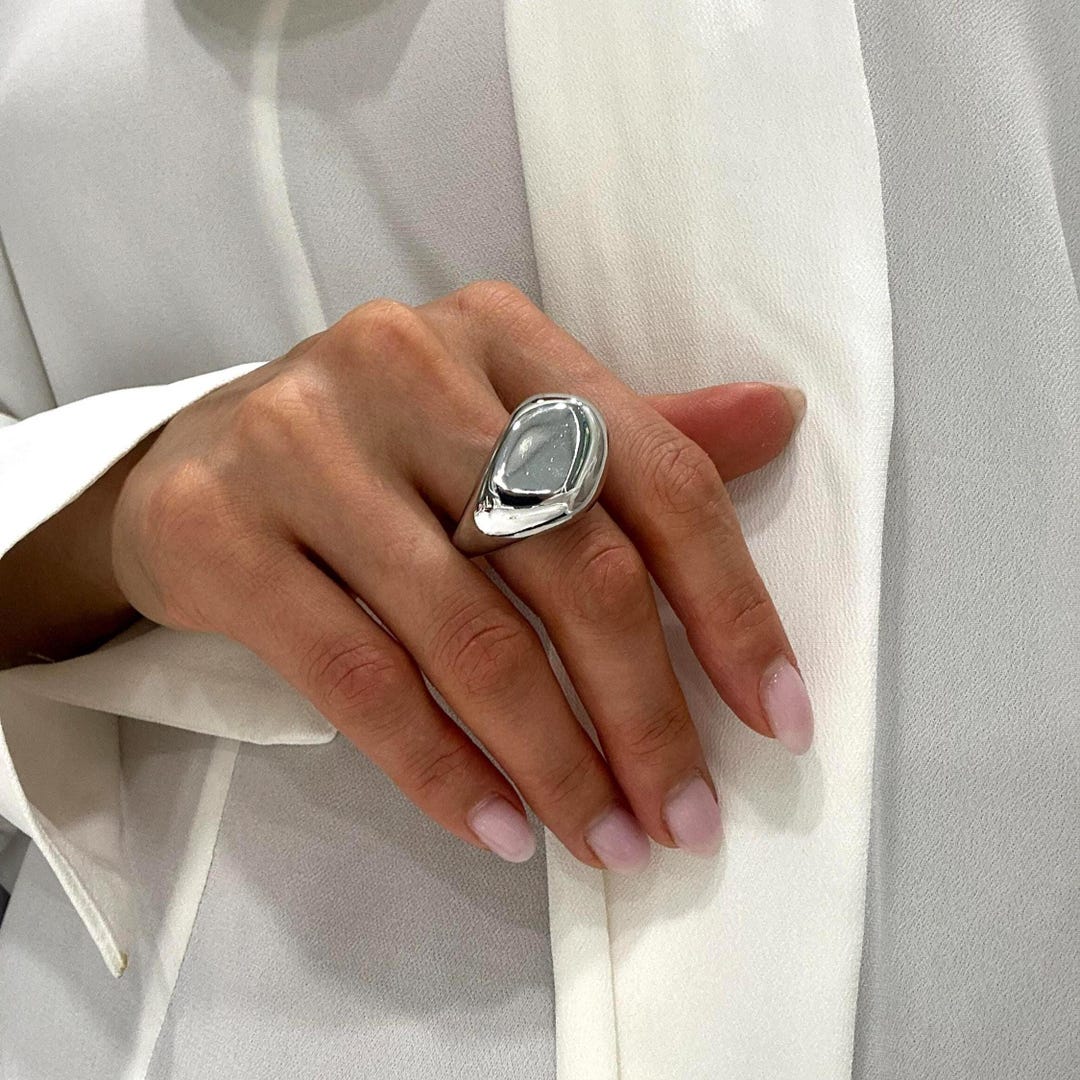 Classy Silver Dome Ring Chunky Solid Silver Band Modern Geometric ...