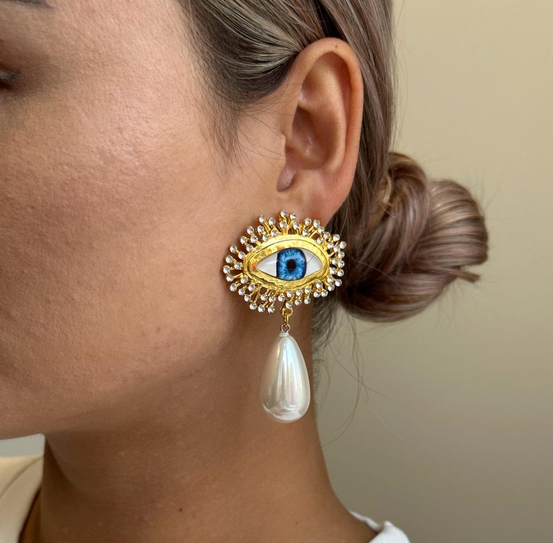 Evil Eye Freshwater Pearl Dangle Earrings Eye Design Protection ...