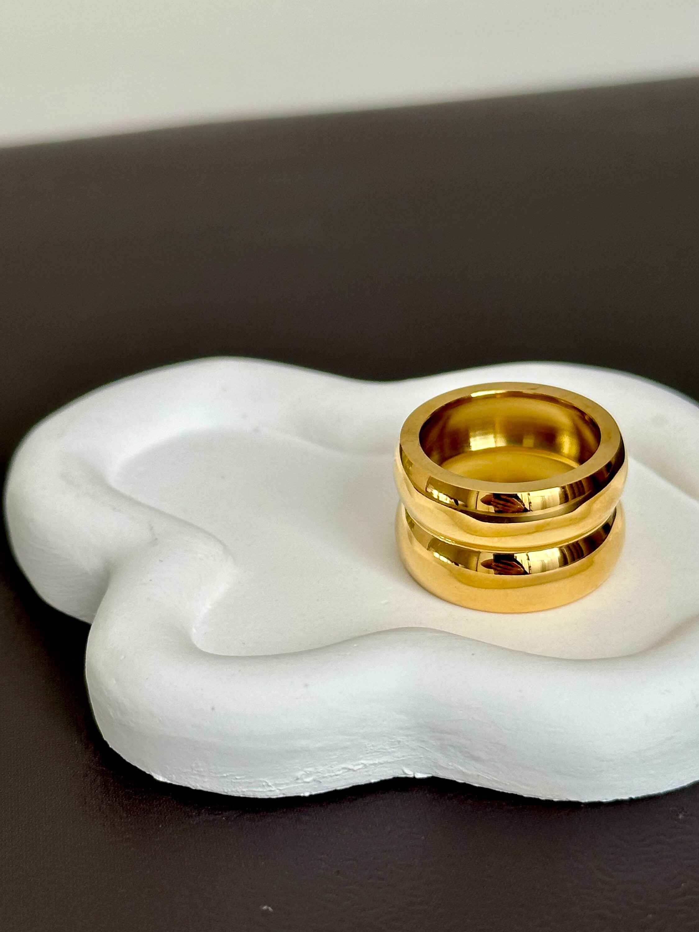 Gold Dome Ring Double Dome Chunky Gold Ring Gold Contemporary Ring ...