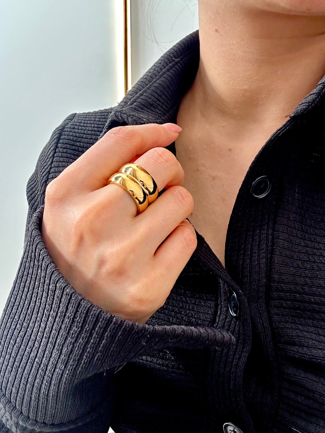 Gold Dome Ring Double Dome Chunky Gold Ring Gold Contemporary Ring ...