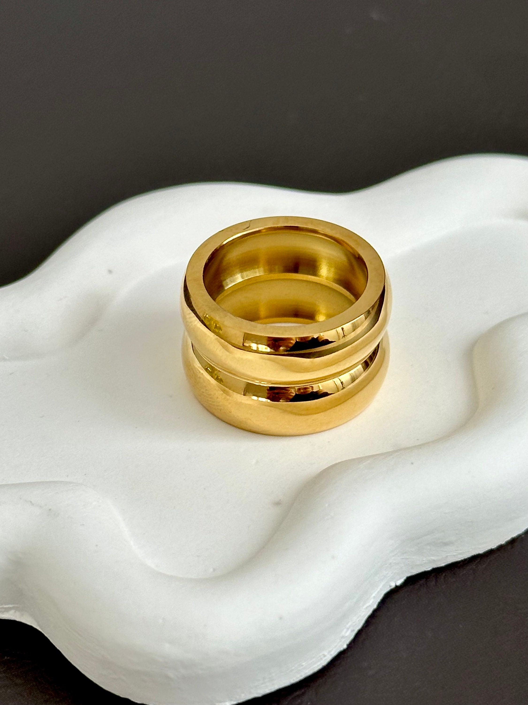 Gold Dome Ring Double Dome Chunky Gold Ring Gold Contemporary Ring ...