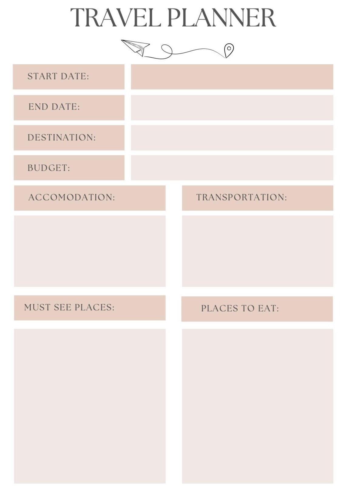 Travel Planner Printable, Instant Download, Travel Organiser, Printable ...